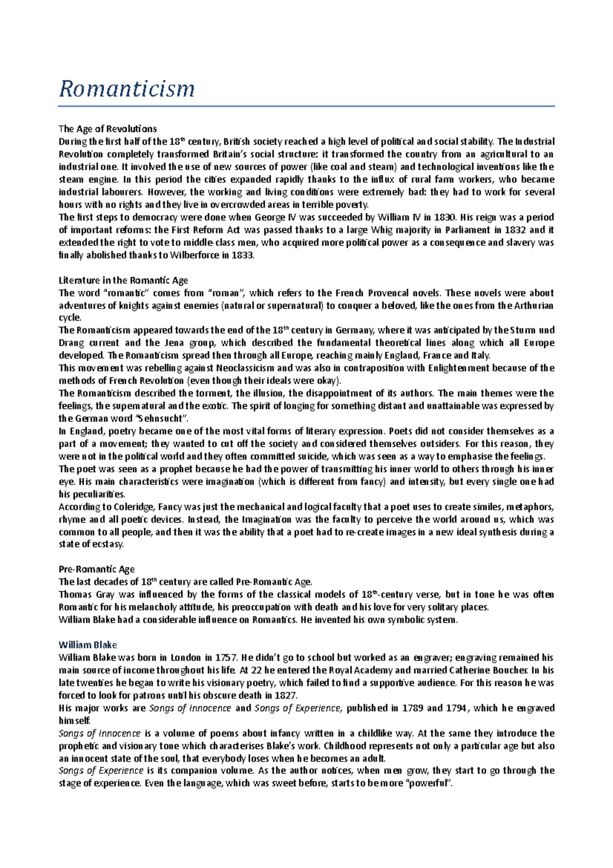 Romanticism - Romanticism The Age of Revolutions During the first half ...