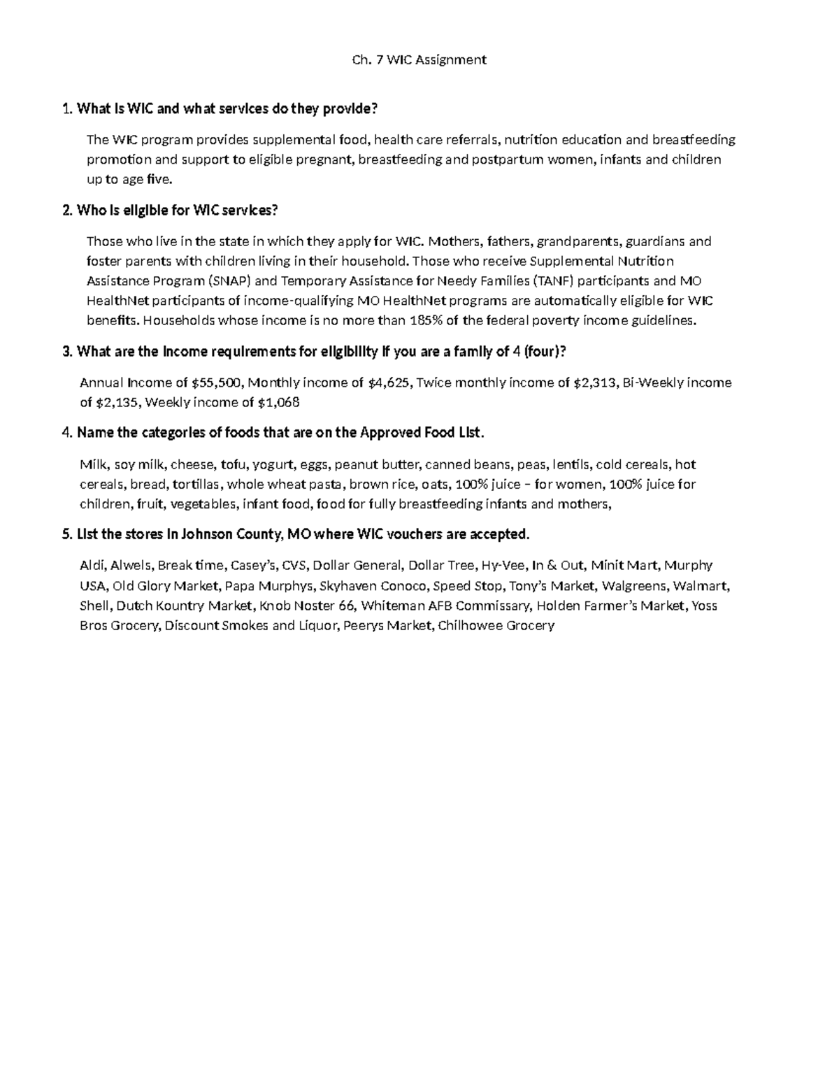 Ch. 7 WIC Assignment - Ch. 7 WIC Assignment What is WIC and what ...
