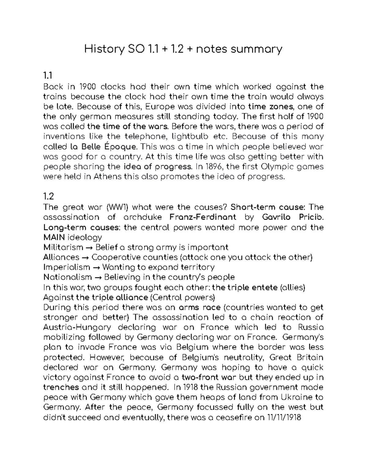 History 1.1 TM 1.4 + notes summary - History SO 1 + 1 + notes summary 1 ...