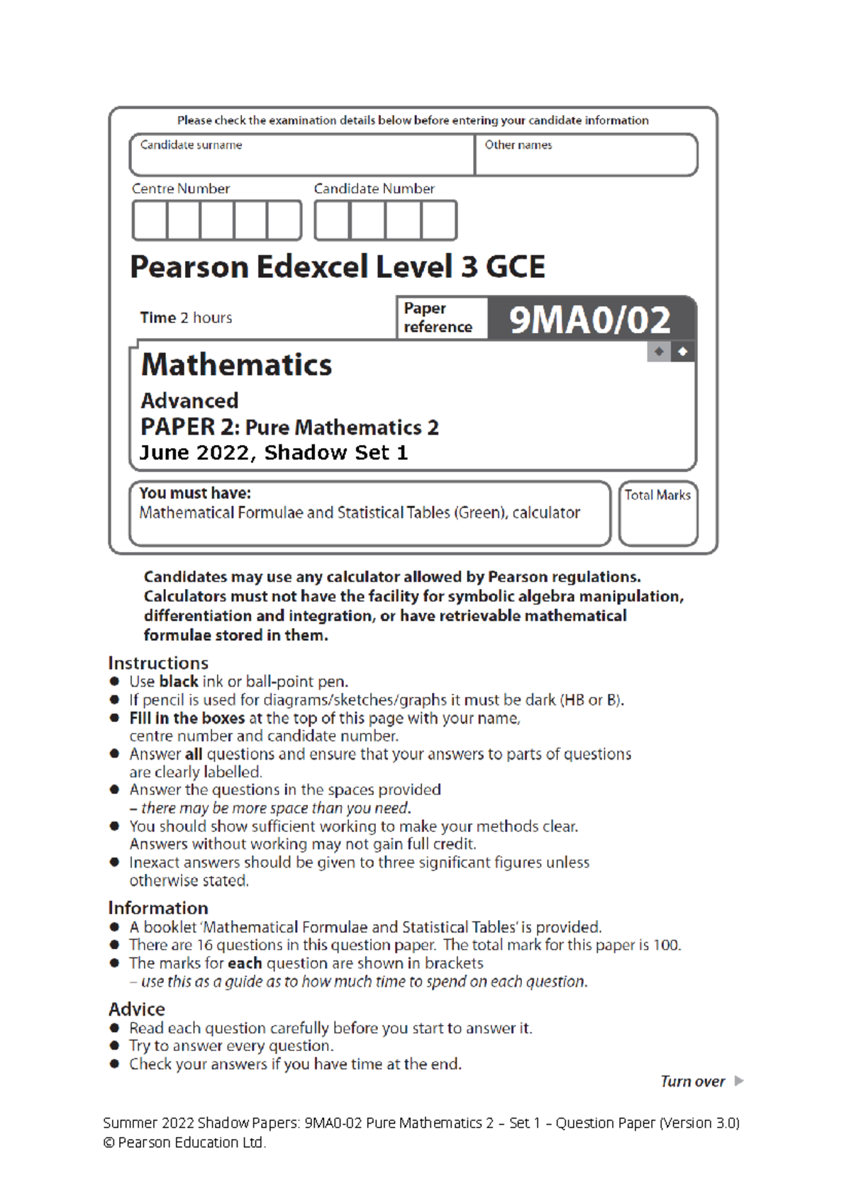 Pure 2 June 2022 Shadow Paper - Summer 2022 Shadow Papers: 9 MA0-02 ...