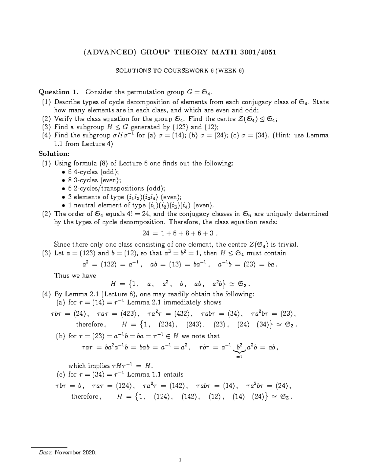 Questions and solutions to the 6th group theory assignment (MSc-level ...