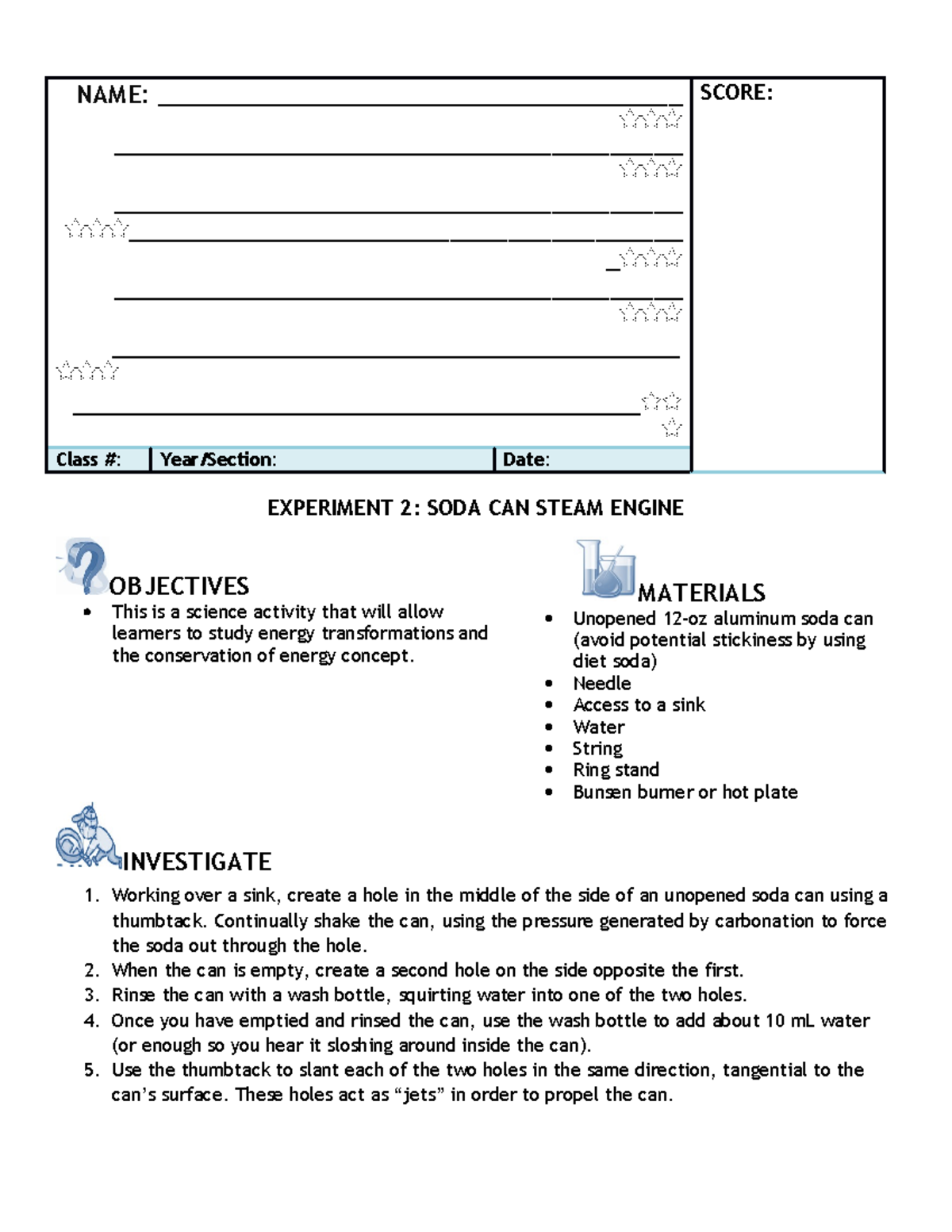 Science 9 4th experiment 2 steam engines - NAME ...