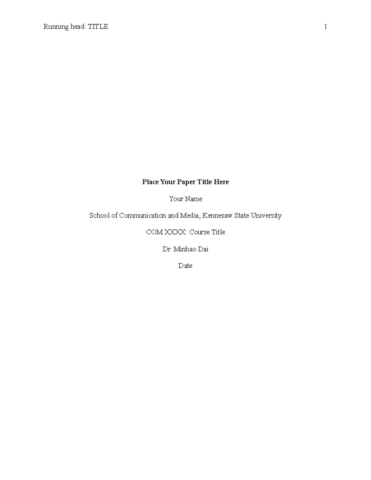 APA Template - Running head: TITLE 1 Place Your Paper Title Here Your ...