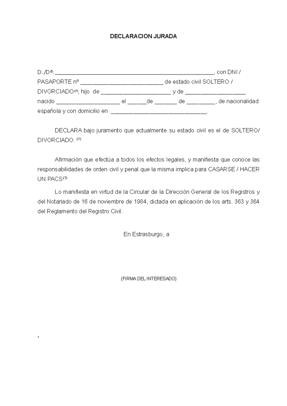 Modelo DECL. Jurada - DECLARACION JURADA D./Dª ...