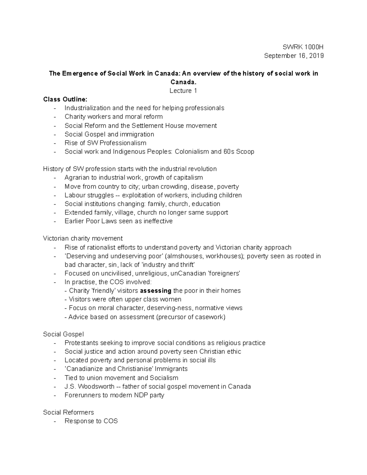 SWRK Lecture notes 1 - SWRK 1000H September 16, 2019 The Emergence of ...