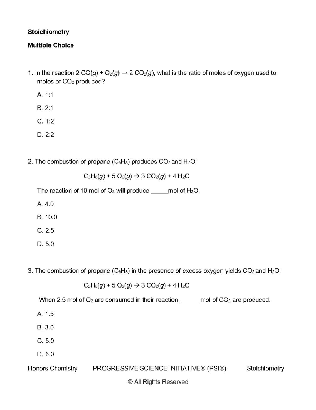 Chem stoichiometry-multiple-choice 2022-03-07 - Honors Chemistry ...