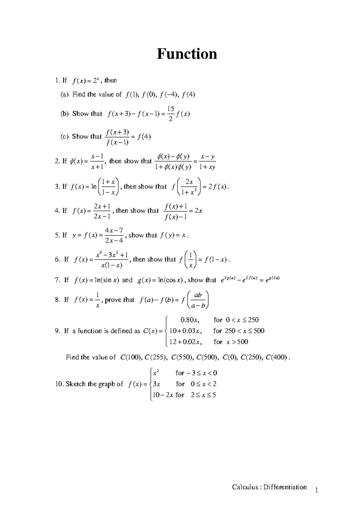 Differentiation BBA Function 1 If F x 2 X Then a Find The