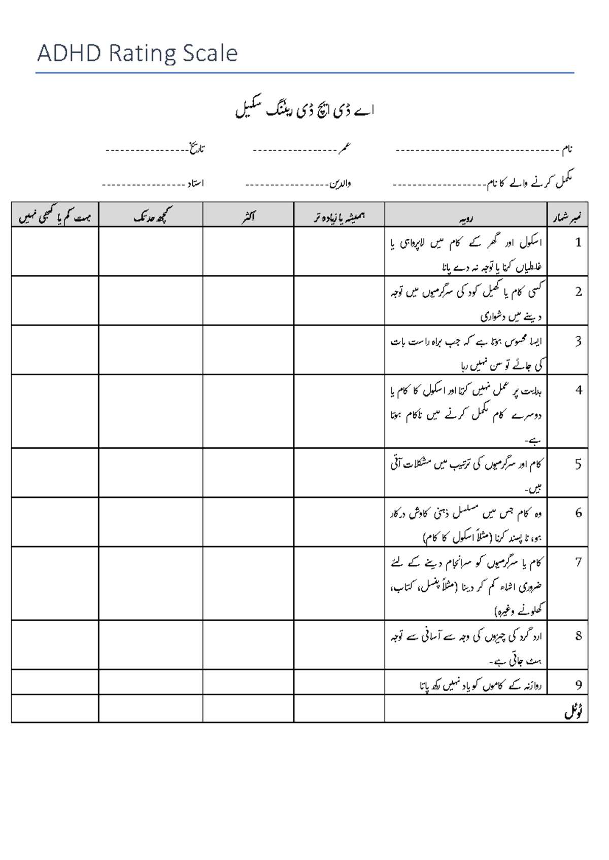 ADHD Rating Scale - Studocu