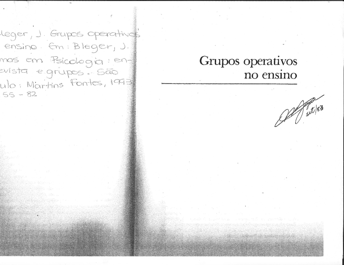 Bleger Grupos Operativos no ensino - Leger, I Grupos operatives ensino ...