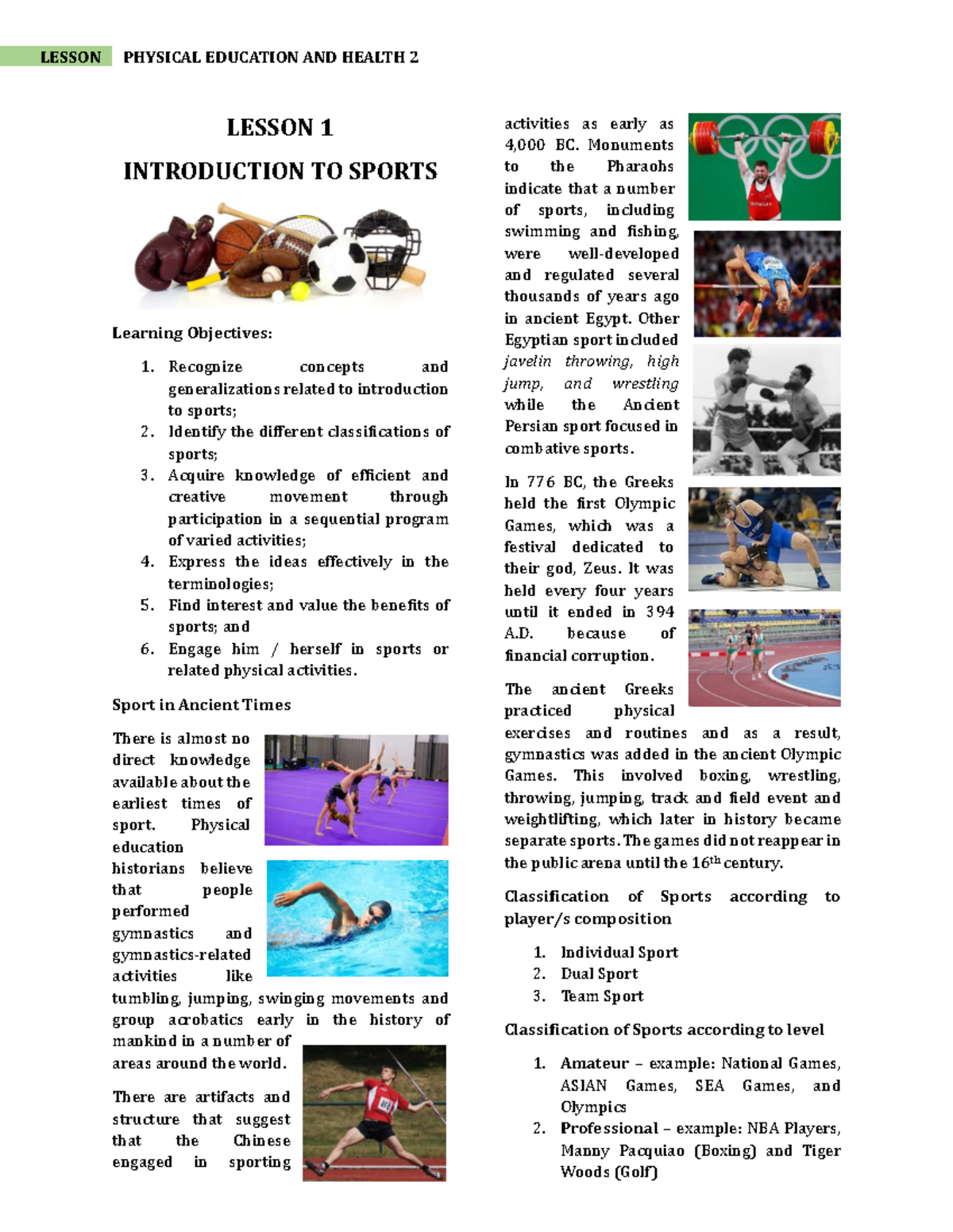 PE2-Lesson-3rd Quarter - LESSON 1 INTRODUCTION TO SPORTS Learning ...