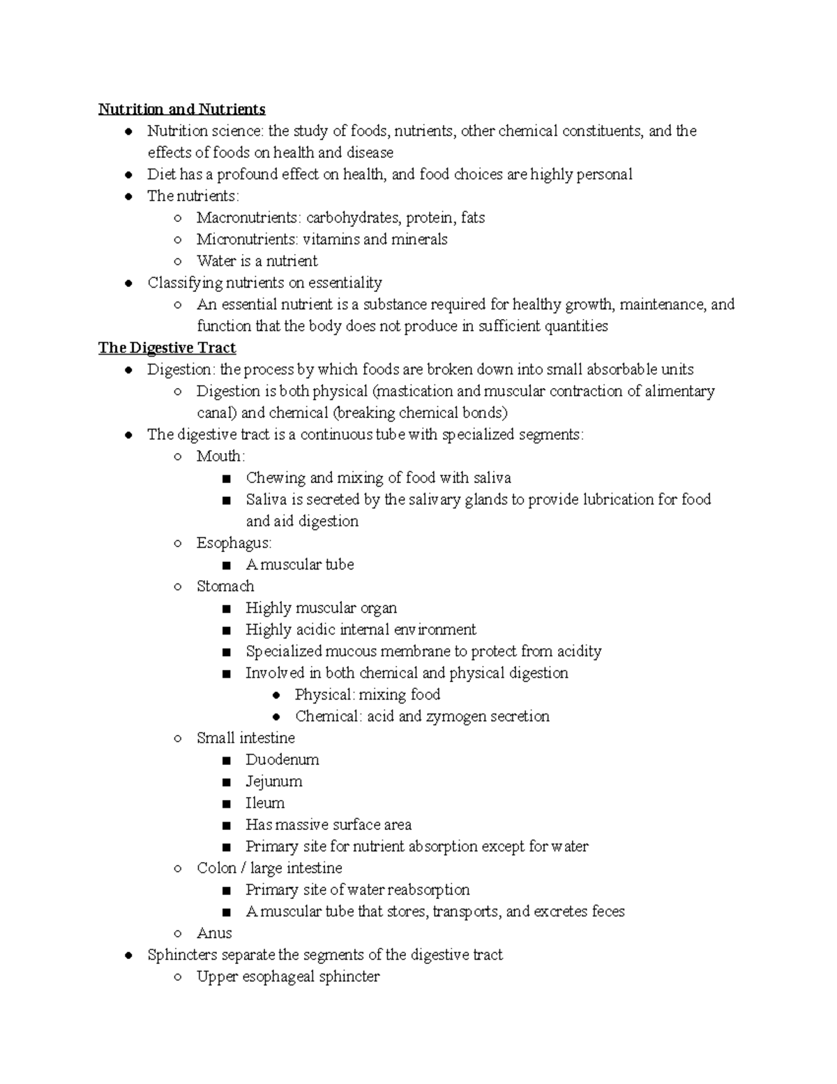 Final study guide - Nutrition and Nutrients Nutrition science: the ...