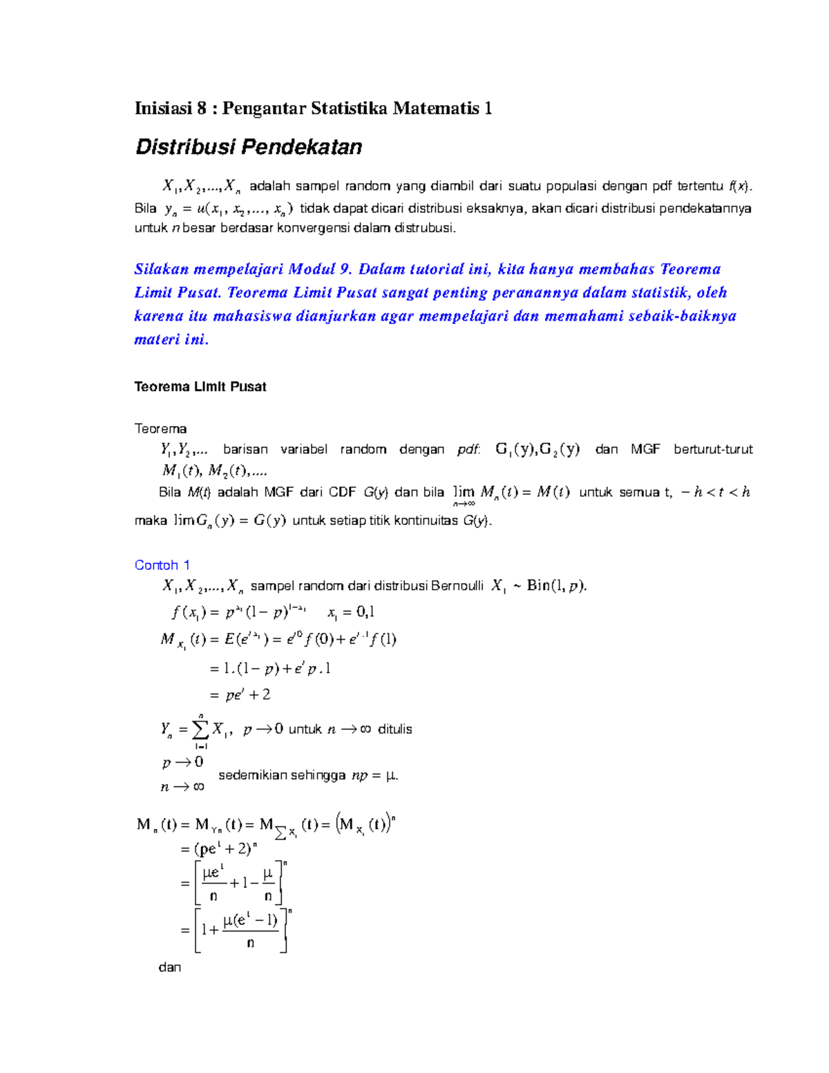 Inisiasi 8 Distribusi Pendekatan - Inisiasi 8 : Pengantar Statistika ...