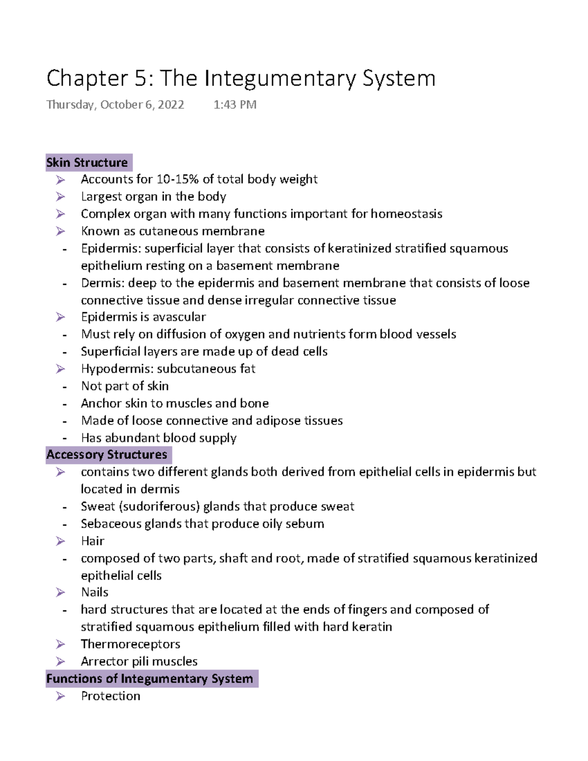 Chapter 5 The Integumentary System - Skin Structure Accounts for 10-15% ...