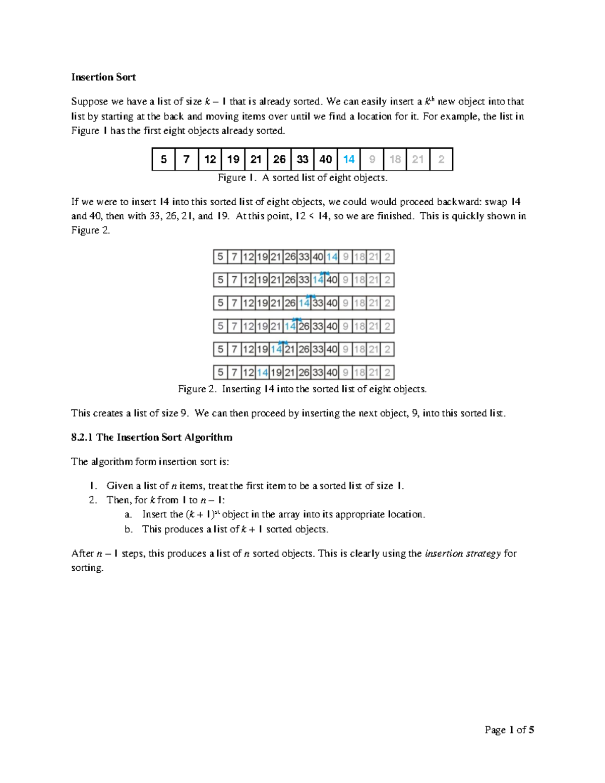 Insertion Sort Algorithm Insertion Sort Suppose We Have A List Of