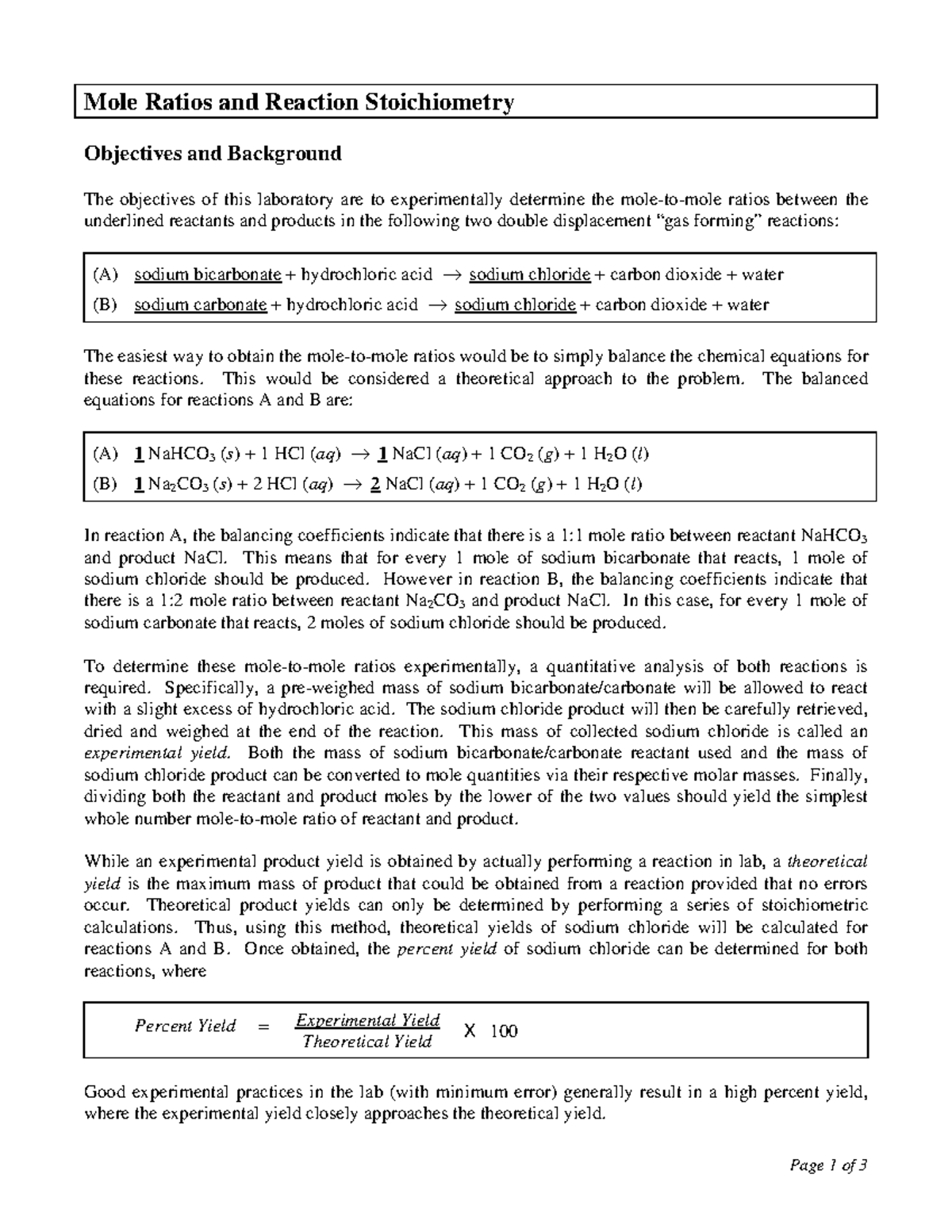 Ch10 Stoichiometry - Chemistry Assigment - Page 1 of 3 Mole Ratios and ...