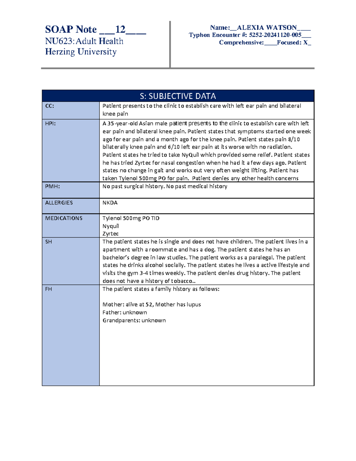 SOAP WK 12 NU623 - soap note subjective and objective week 12 - SOAP ...