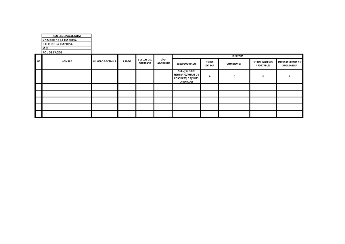Formato O Modelo DE Roles DE PAGO Ecuador - ROLESDEPAGO NOMBRE DE LA ...