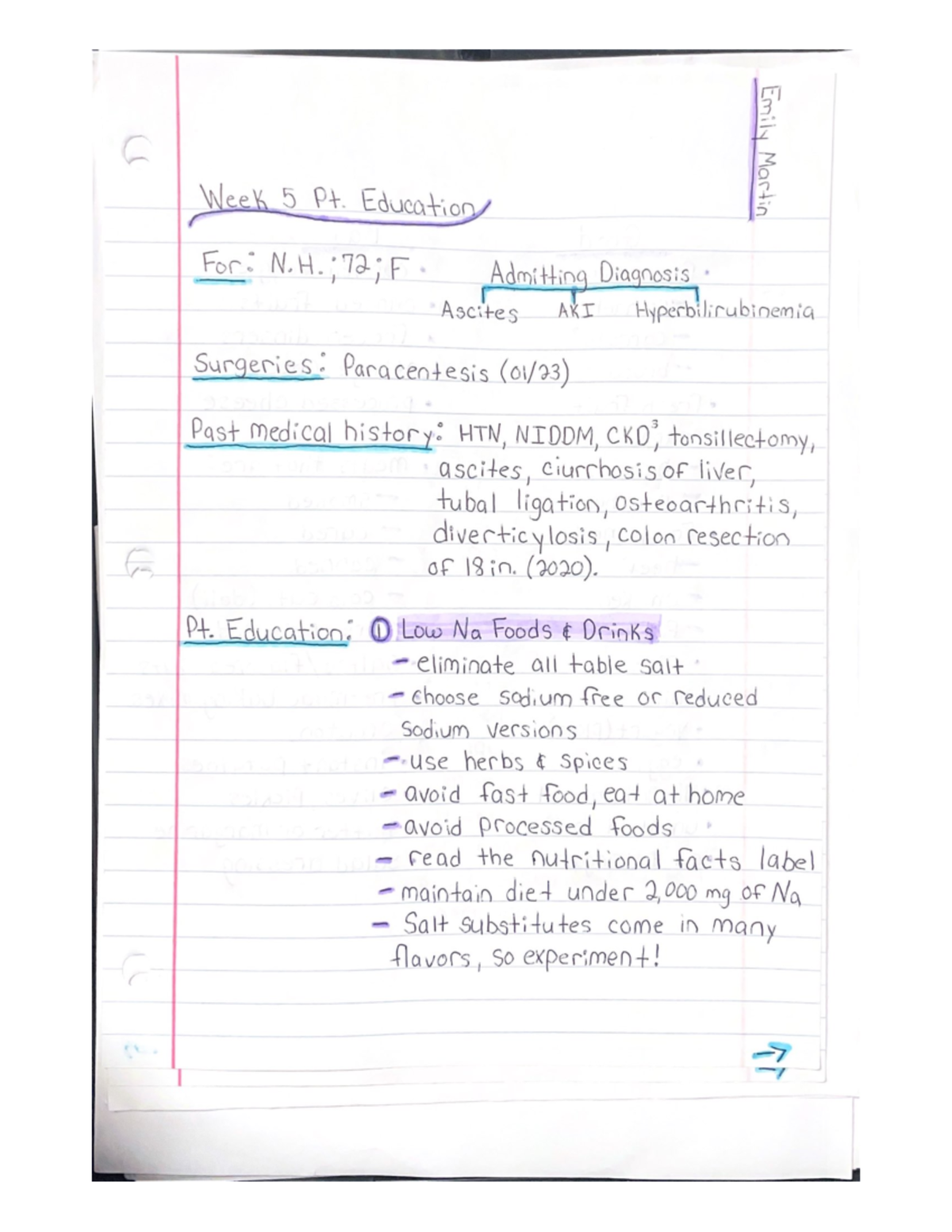 Patient Teaching Example - NUR206 - Studocu