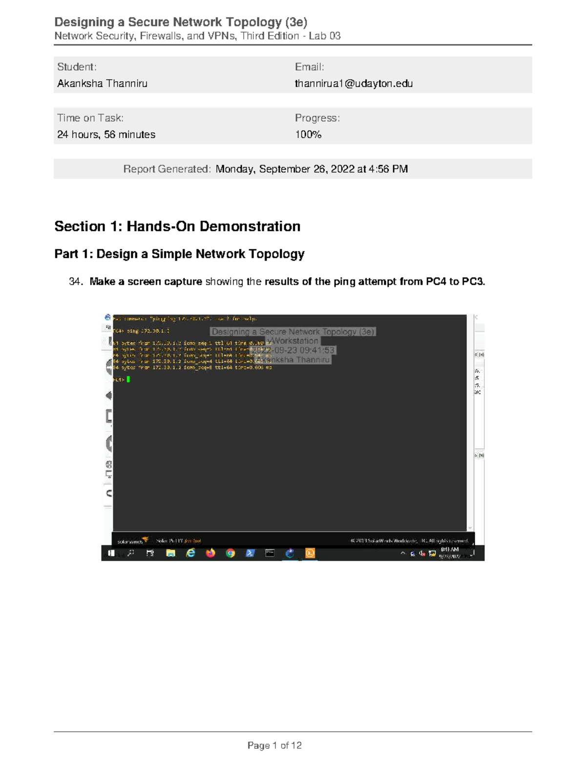 Thanniru-lab3 - labs for hands on - Network Security, Firewalls, and VPNs, Third Edition - Lab ...