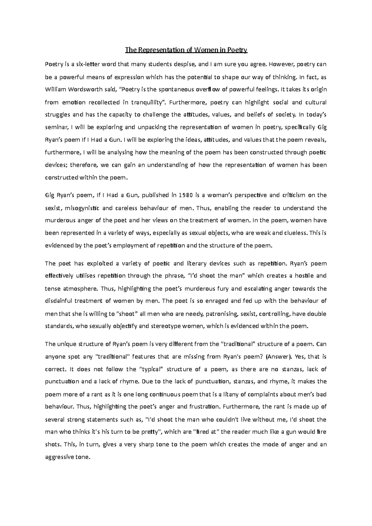 The Representation of Women in Poetry - However, poetry can be a ...