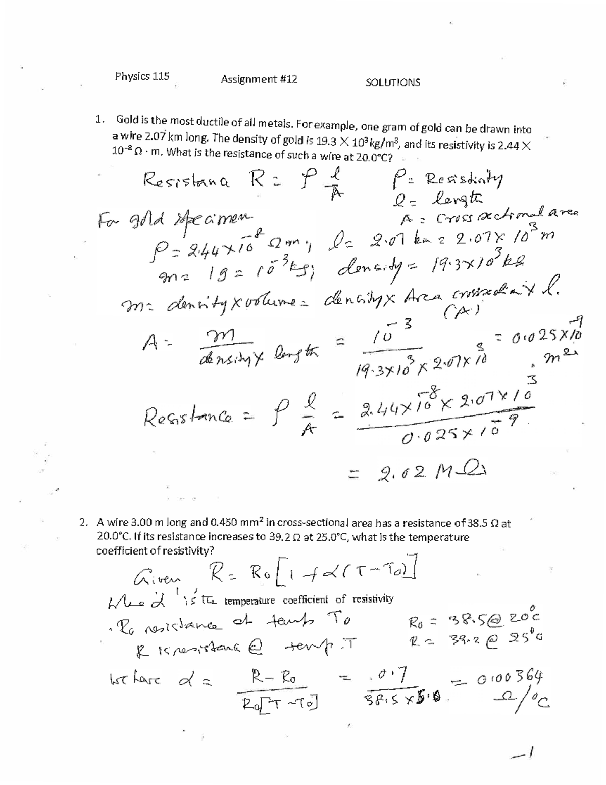 Assignment 12 Solutions - Physics 115 Assignment # SOLUTIONS Gold is ...