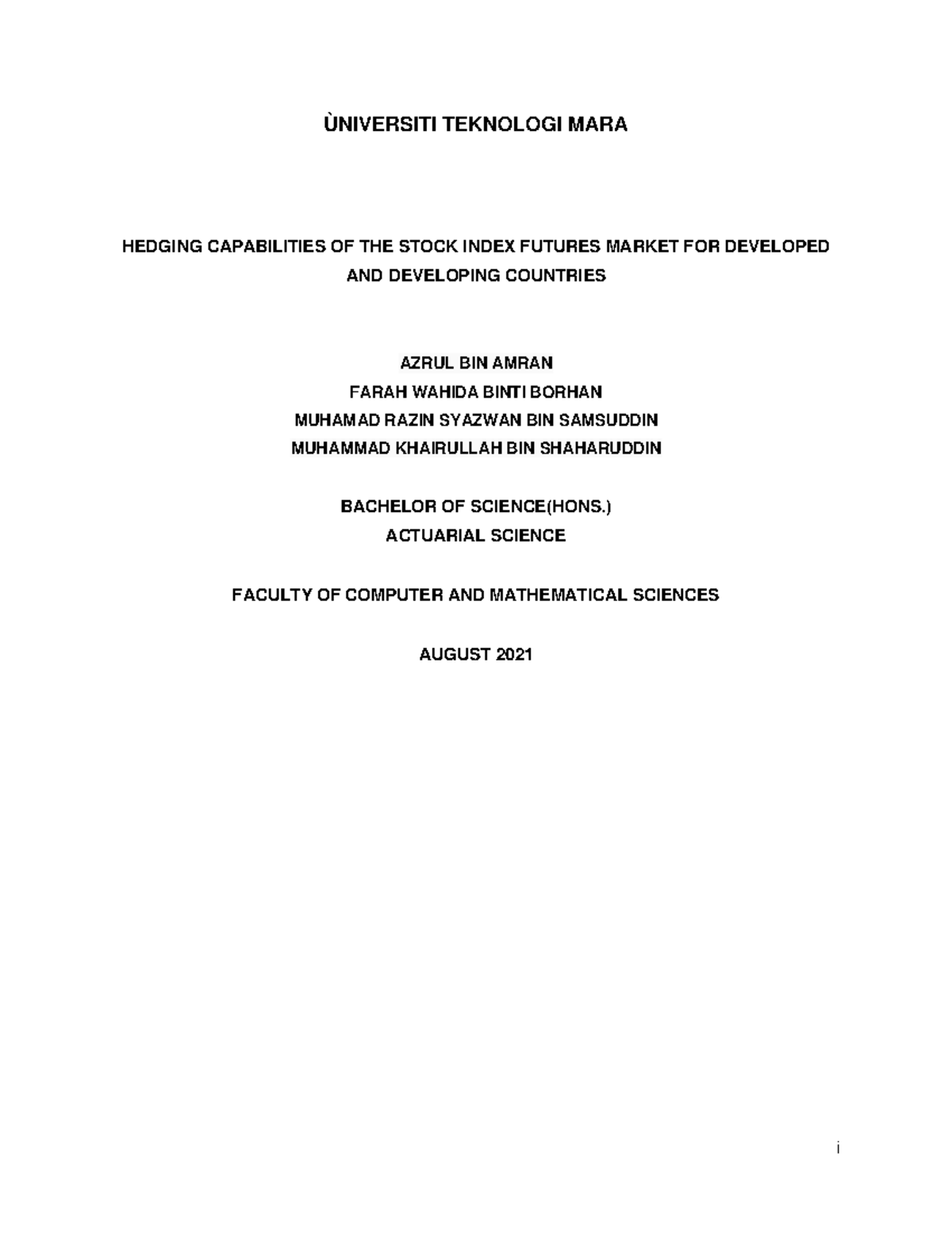 Hedging Capabilities OF THE Stock Index Futures Market FOR Developed hedging-capabilities-of-the-stock-index-futures-market-for-developed