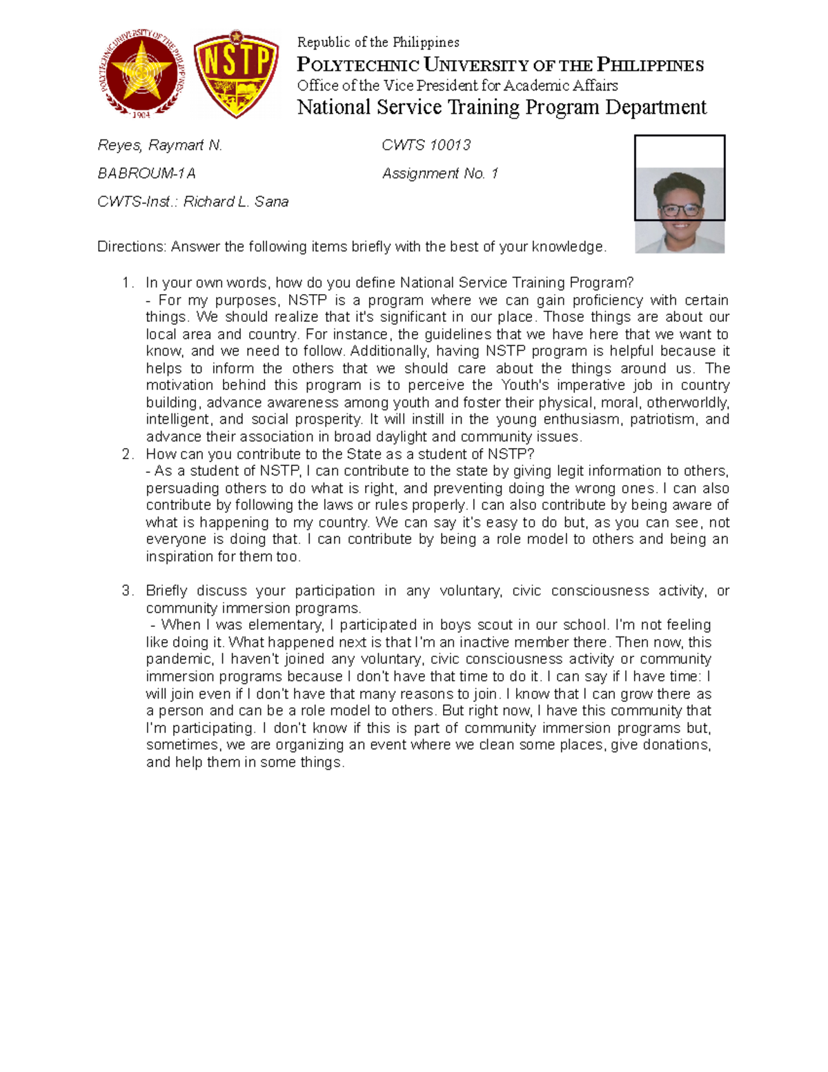 CWTS 10013 - Assignment NO. 1 - Reyes, Raymart N. CWTS 10013 BABROUM-1A ...