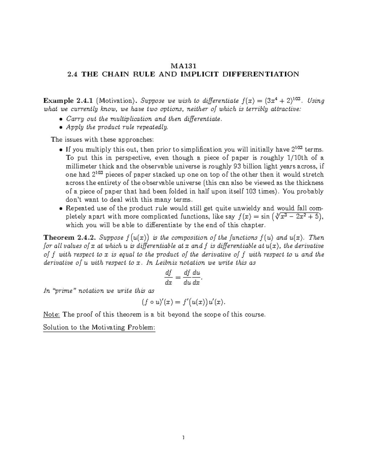 MA131 (2.4) The Chain Rule and Implicit Differentiation Fall 2021 - MA ...