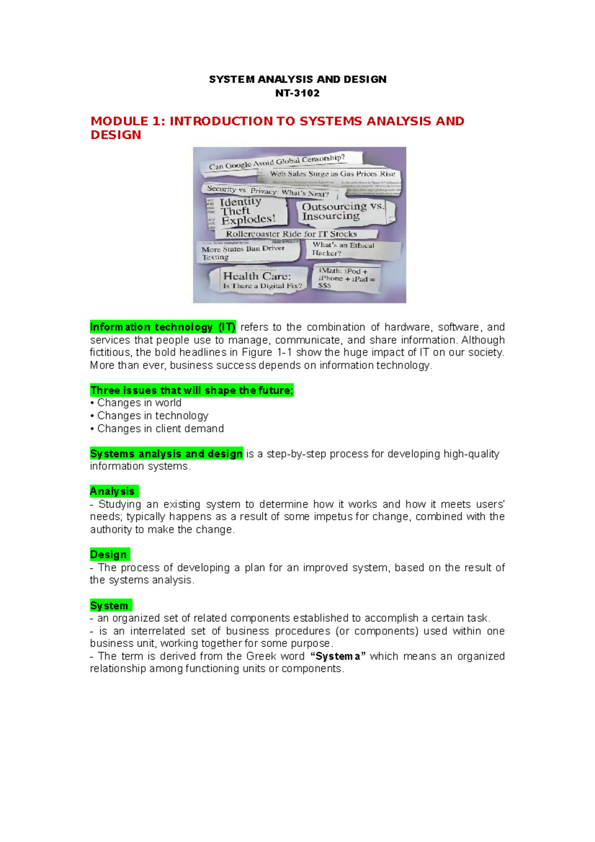 SAD- Reviewer - SYSTEM ANALYSIS AND DESIGN NT- MODULE 1: INTRODUCTION TO SYSTEMS ANALYSIS AND ...