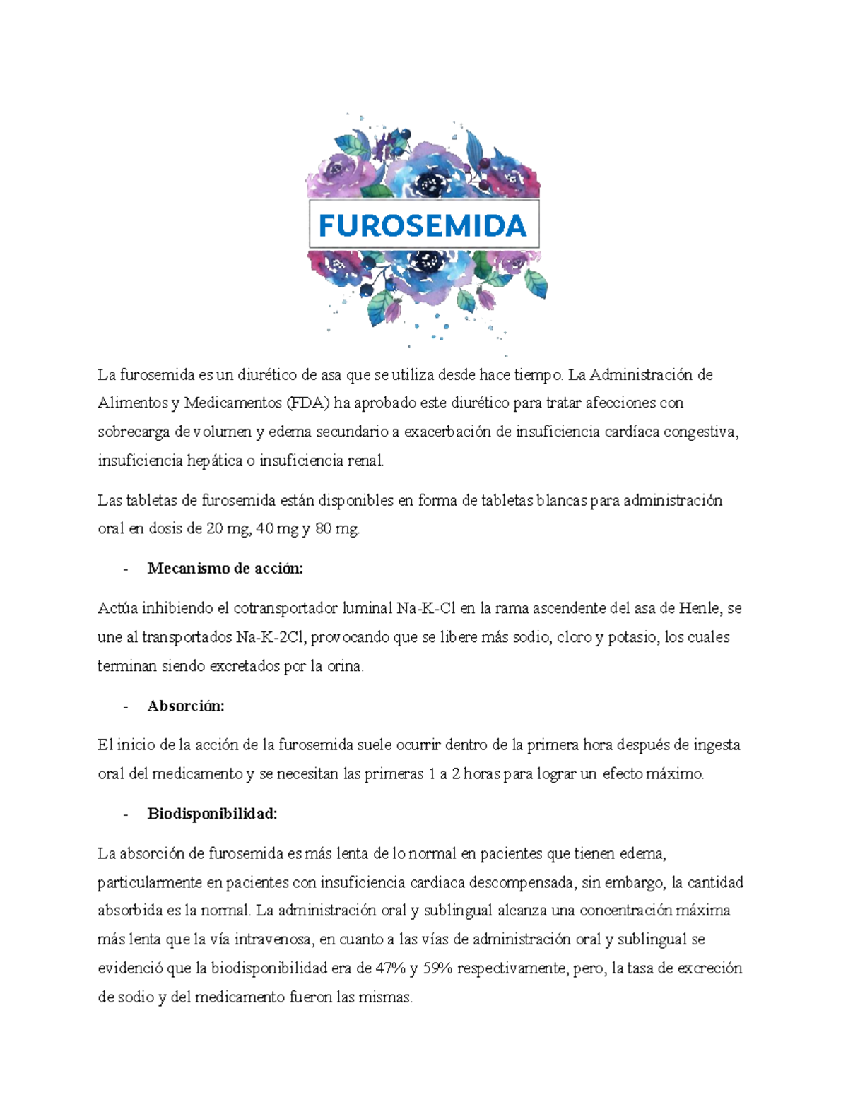 Furosemida - La furosemida es un diurético de asa que se utiliza desde ...