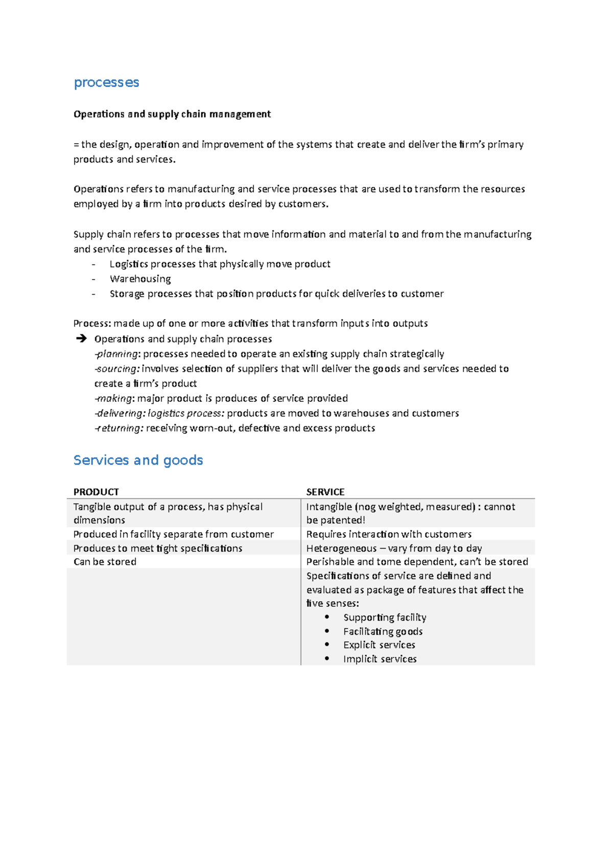 Supply Chain Operations - Summary - sco - processes Operations and ...