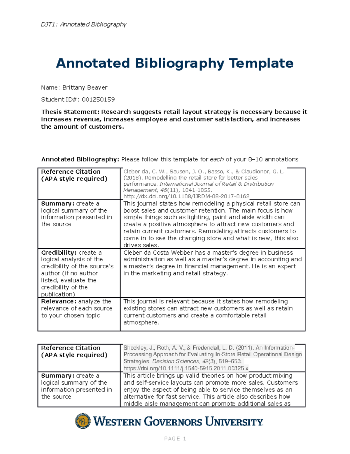 Annotated Bibliography Template - Annotated Bibliography: Please follow ...