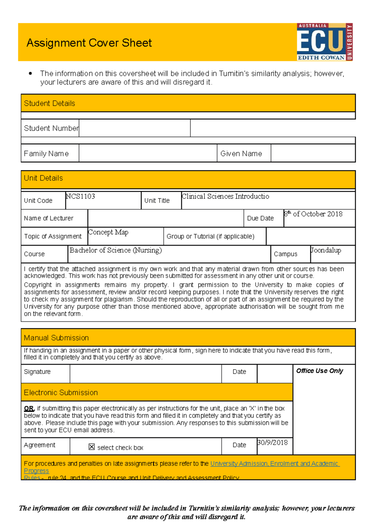 Concept Map - Introduction to Clinical Science - Assignment Cover Sheet ...