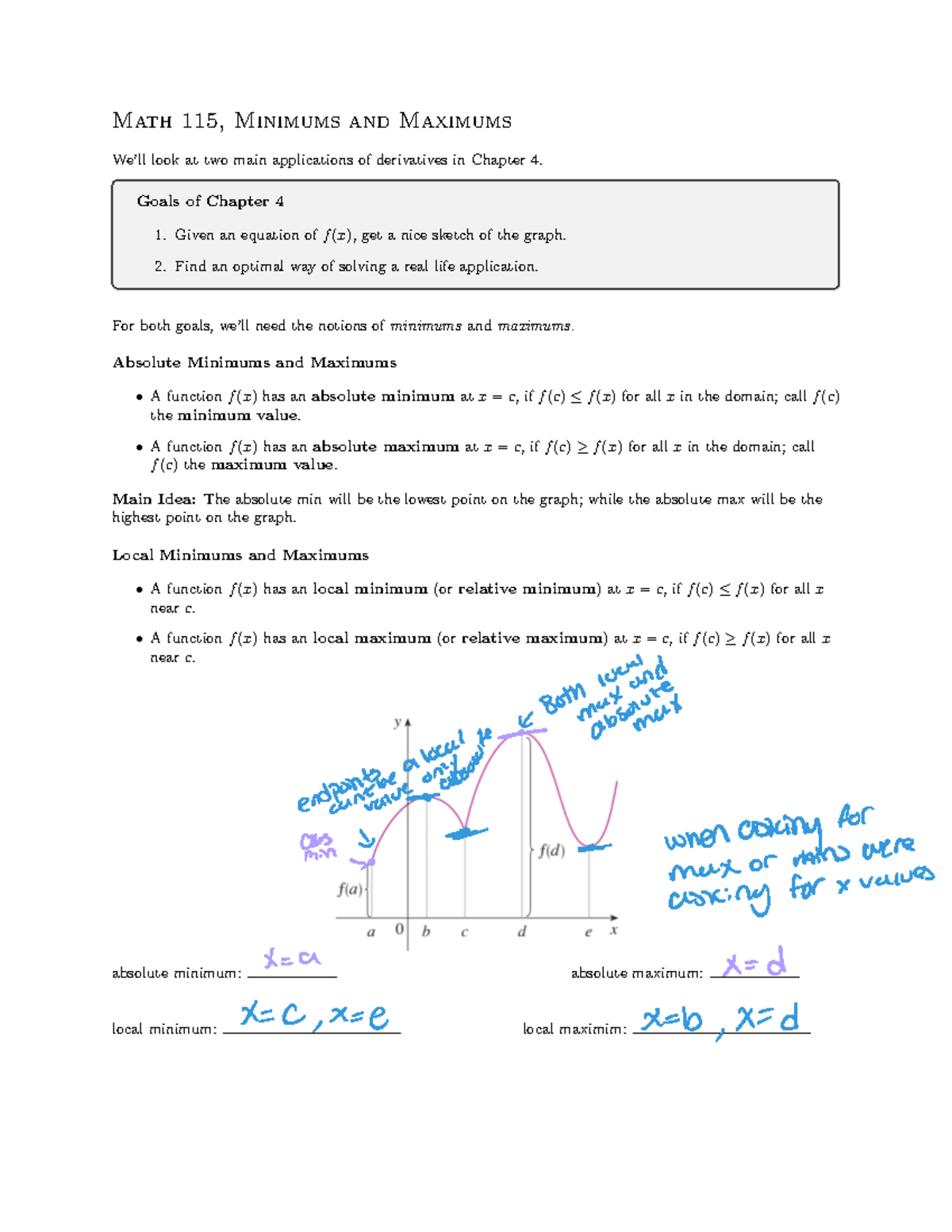 Mins+and+Maxs - Notes to the introduction of mins and maxs, main two ...