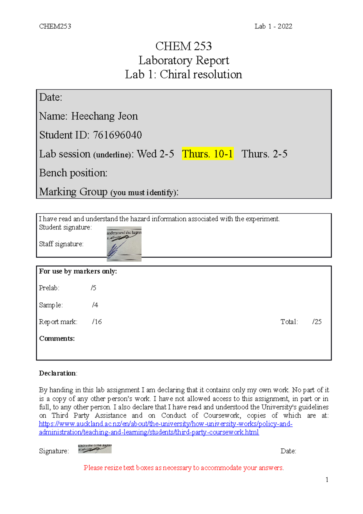 CHEM 253 Lab Report 1 Chiral resolution 2022 - CHEM 253 Laboratory ...