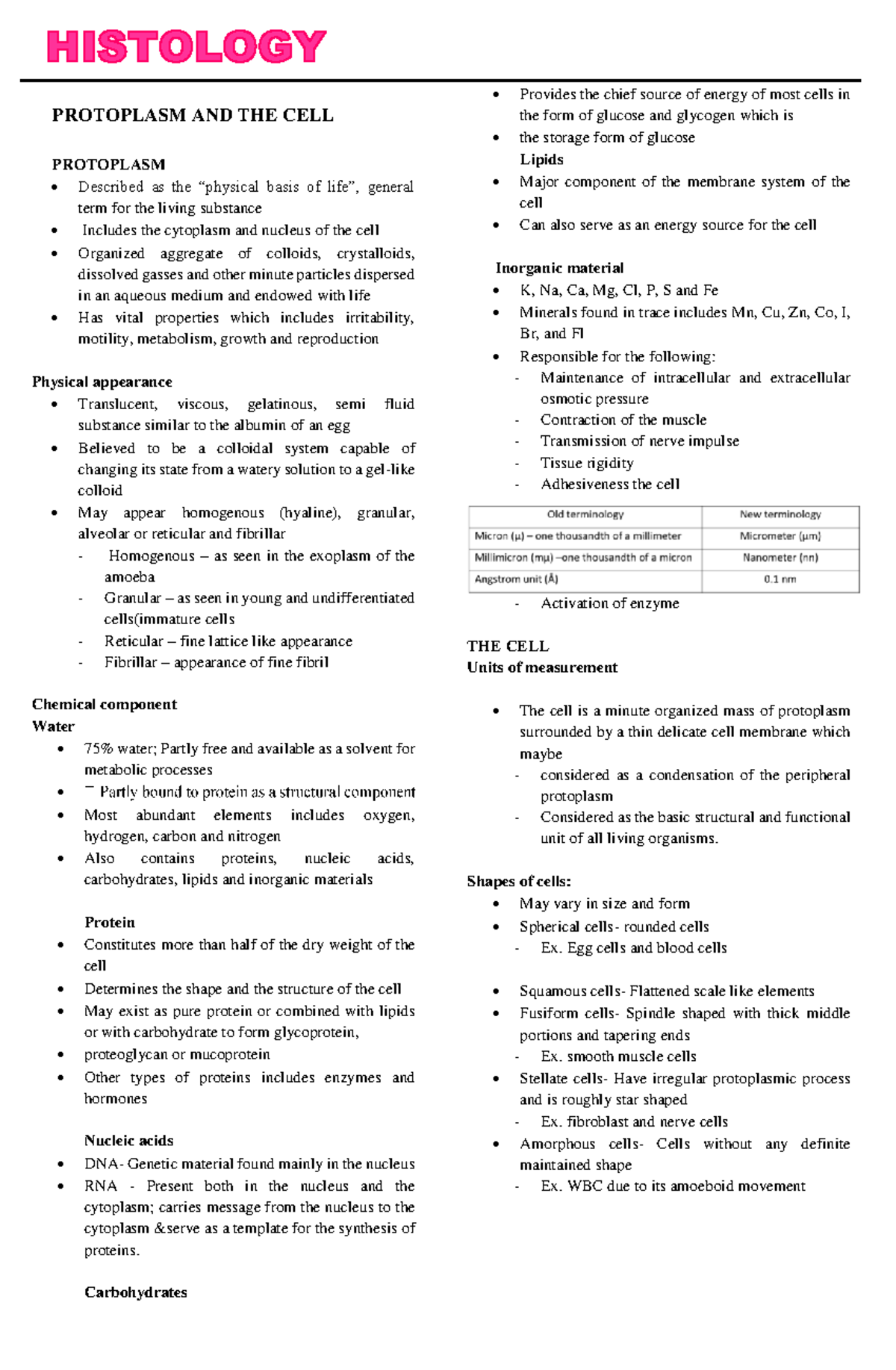 CELL - PROTOPLASM AND THE CELL PROTOPLASM Described as the “physical ...