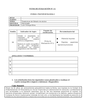 Ficha de Evaluación N°13 -Psicopatologia I - JFICHA DE EVALUACIÓN N° 13 CURSO: PSICOPATOLOGIA I ...