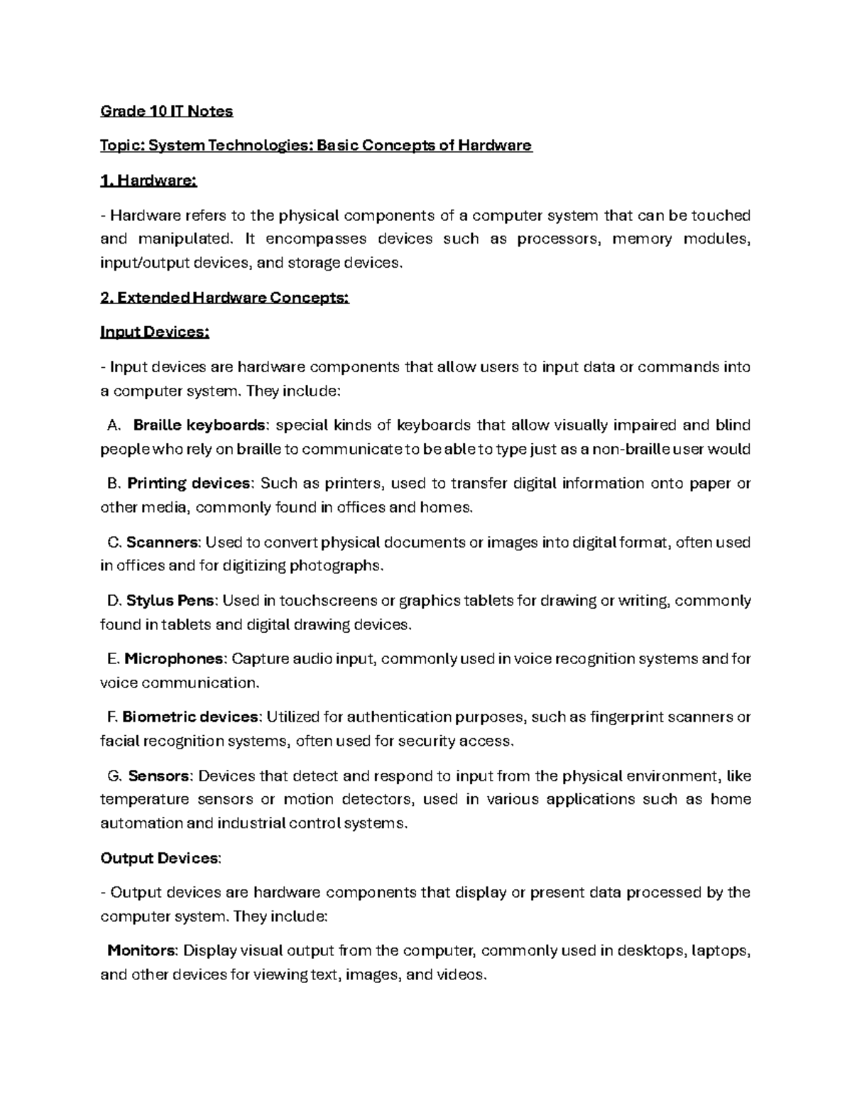 IT system Technologies Basic Concepts OF Hardware 240421 141944 - Grade ...