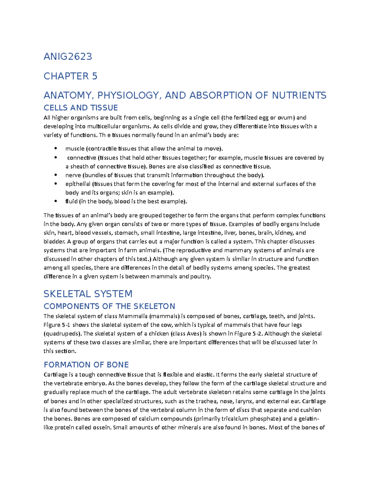 ANIG2624 Chapter 10 & 5 - ANIG CHAPTER 5 ANATOMY, PHYSIOLOGY, AND ...