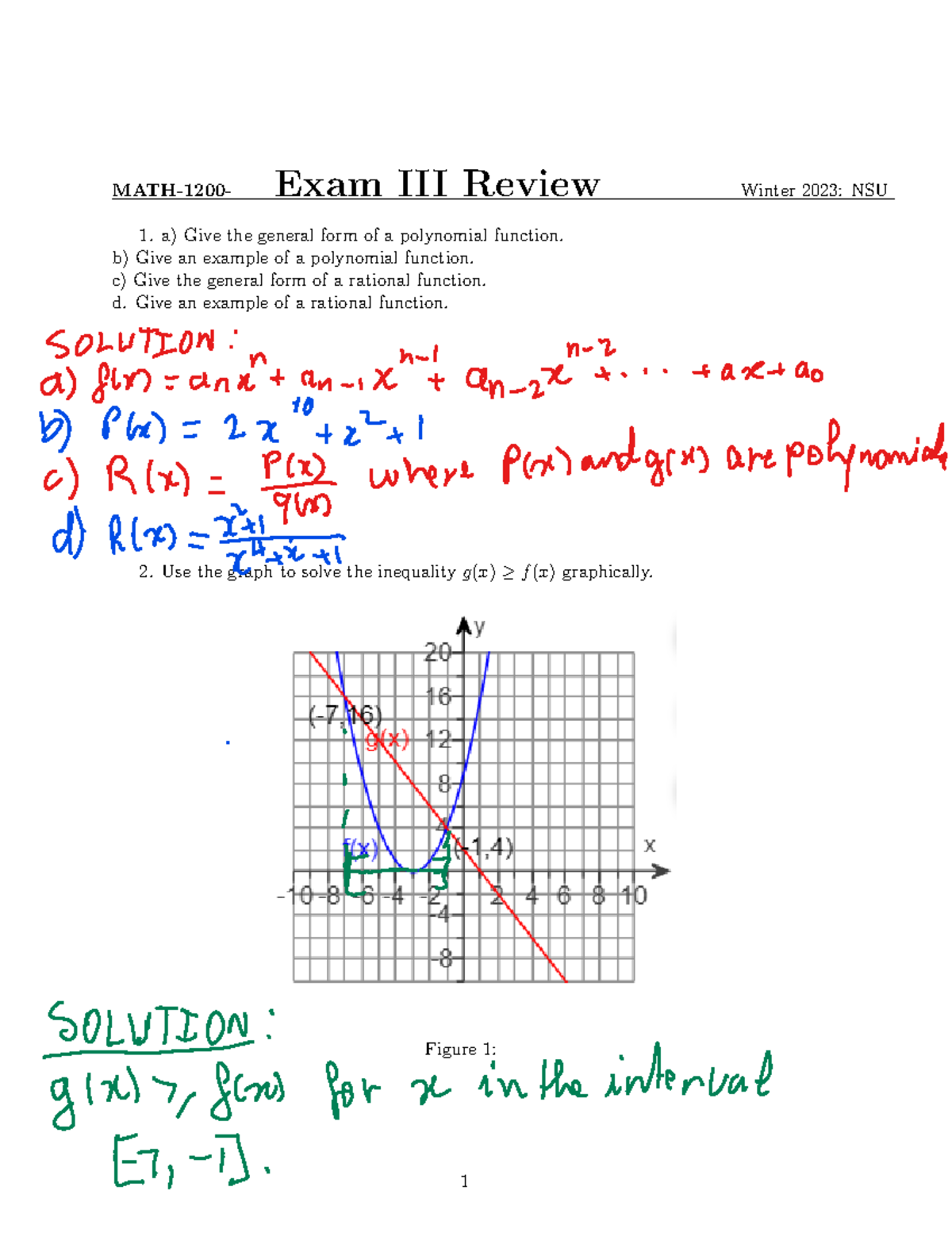Solution Winter 2023 Exam 3 Review-4 - MATH-1200- Exam III Review ...