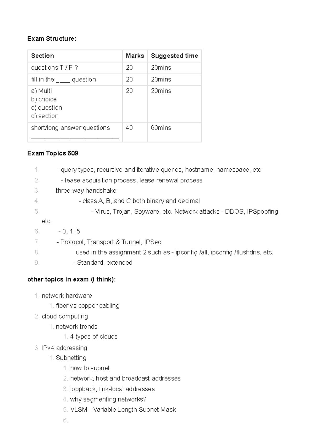 COMP609 exam format - Exam Structure: Section Marks Suggested time ...