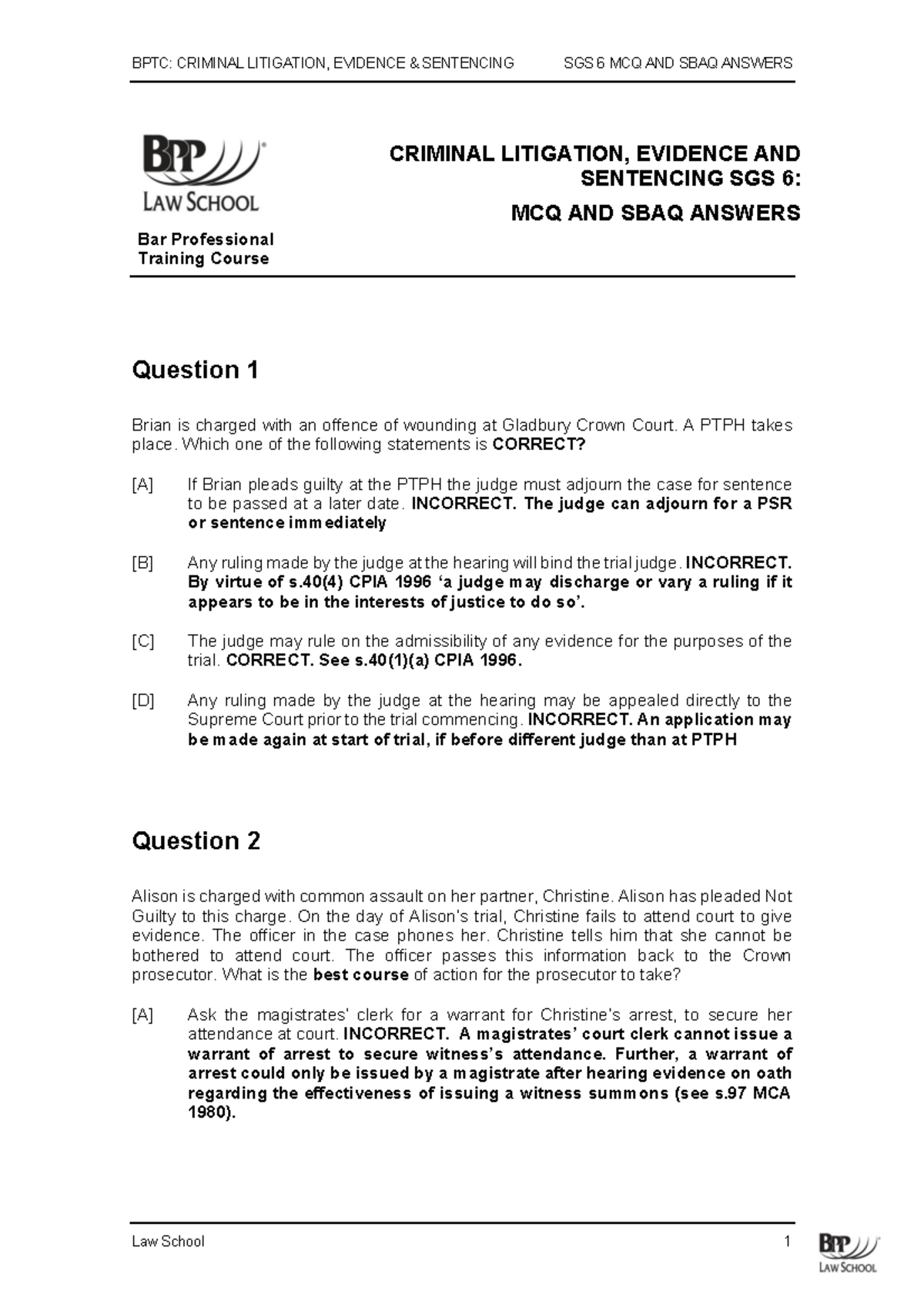 SGS 6 MCQ Questions And Answers BPTC CRIMINAL LITIGATION EVIDENCE sgs-6-mcq-questions-and-answers-bptc-criminal-litigation-evidence