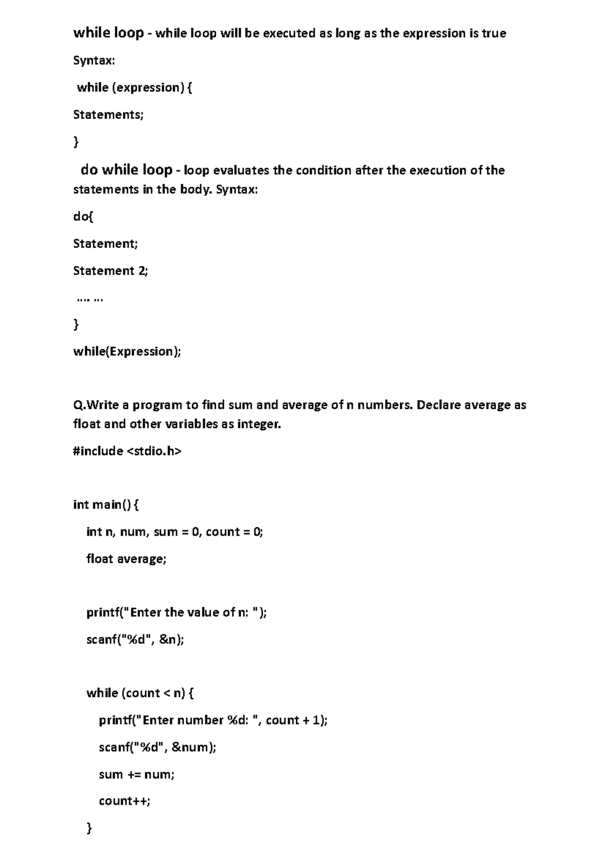 Bca Practical 5 While Loop While Loop Will Be Executed As Long As The Expression Is True