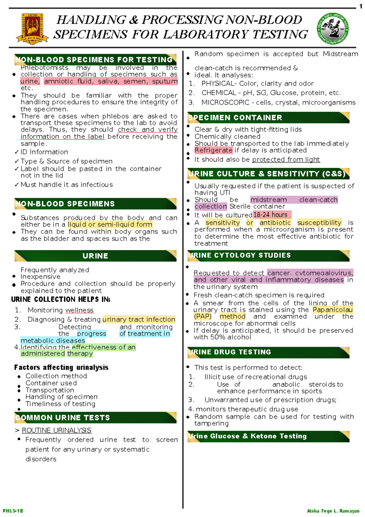 Handling Processing NON Blood Specimens FOR Laboratory Testing PMLS 2 ...