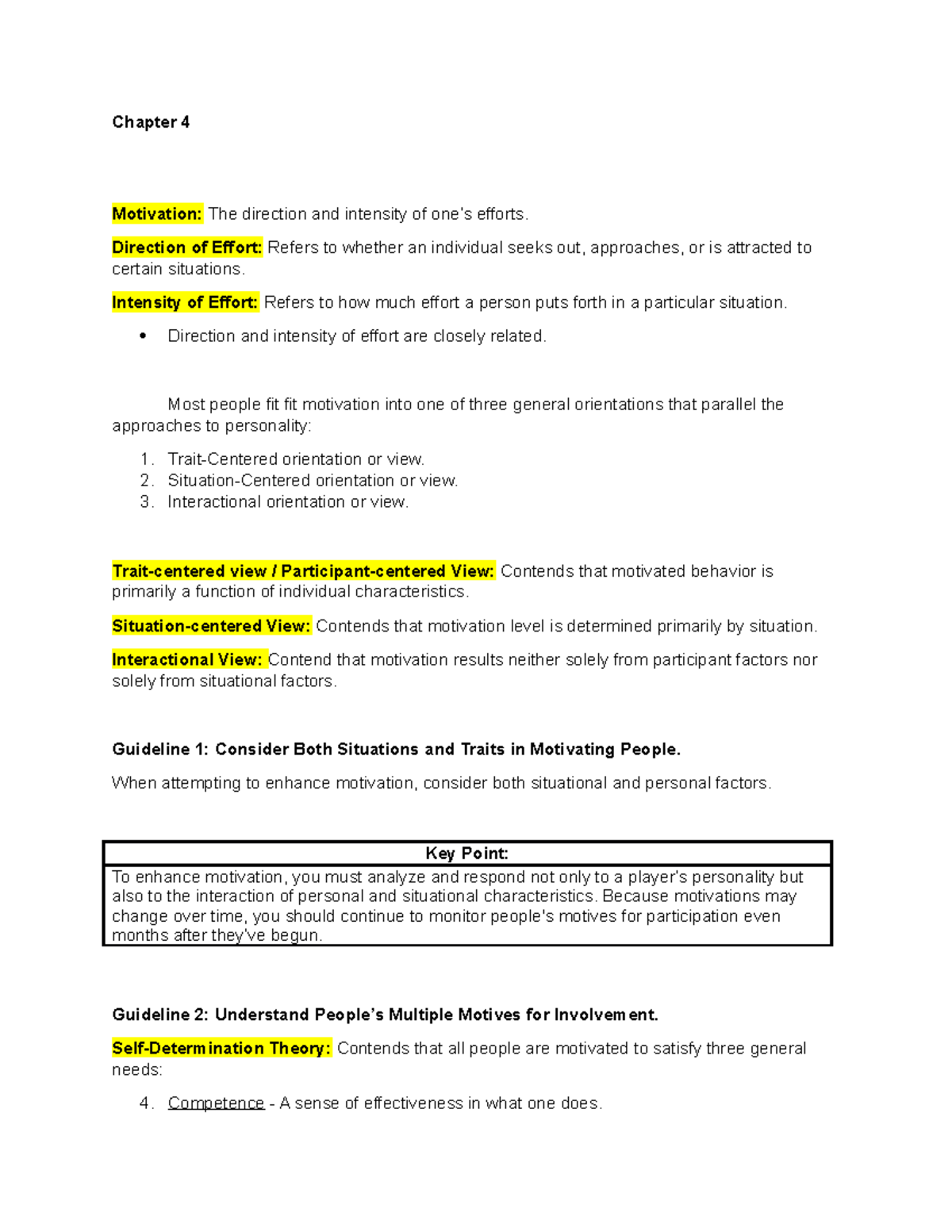 SEP 272 Chapter 4 Notes - Chapter 4 Motivation: The direction and ...