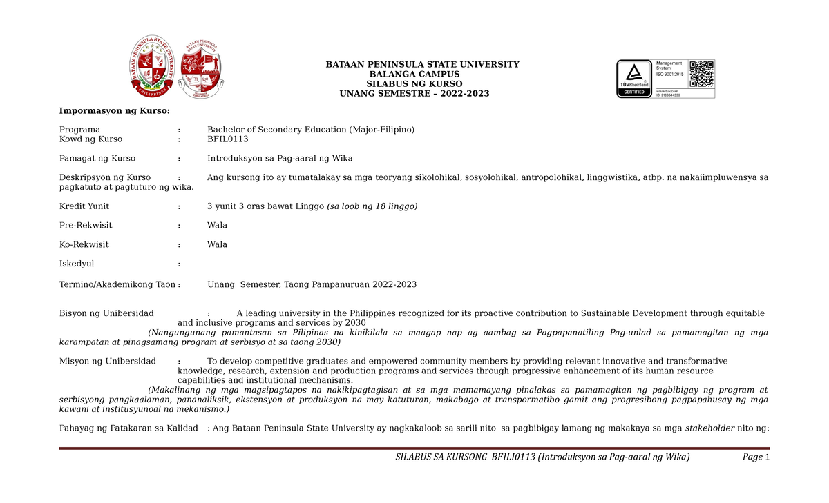 Intro. sa Pag-aaral ng Wika-OBE-ISO - BATAAN PENINSULA STATE UNIVERSITY ...