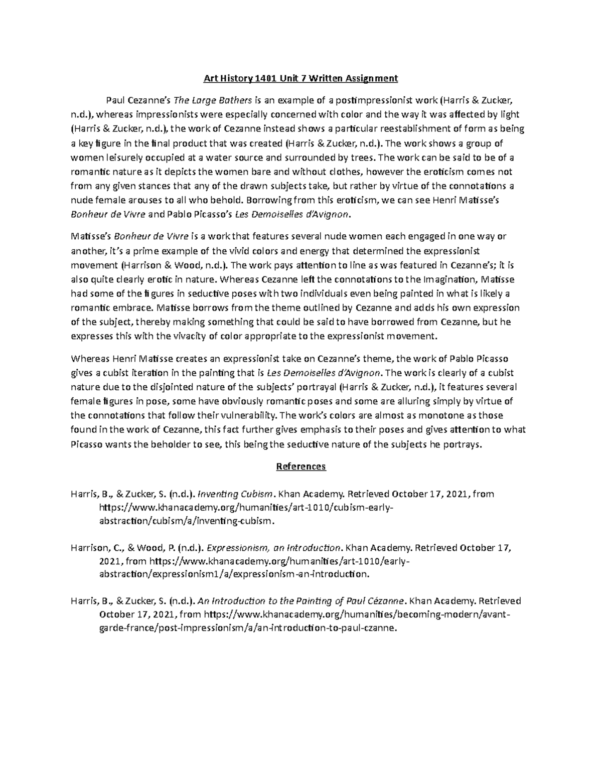 Art History 1401 Unit 7 Written Assignment - AHIST 1401 - UoPeople ...