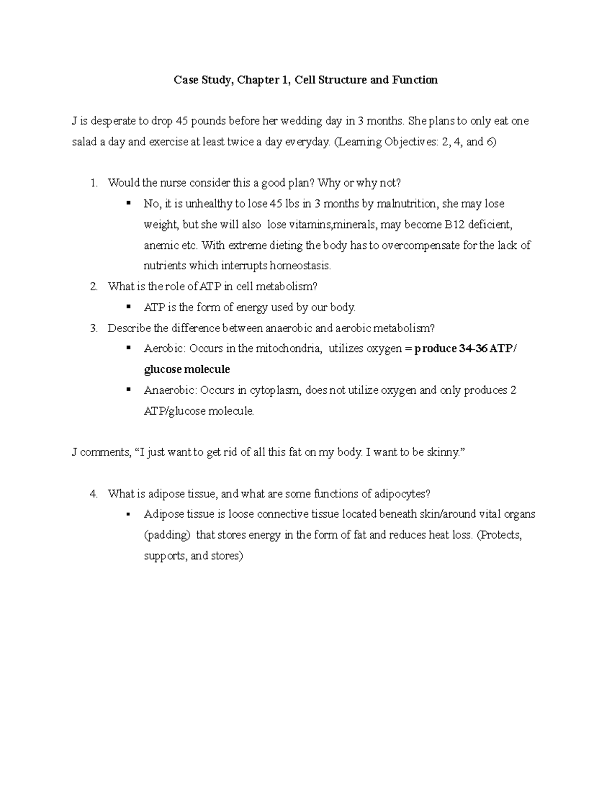 CH 1 CASE Study - Case Study, Chapter 1, Cell Structure and Function J ...