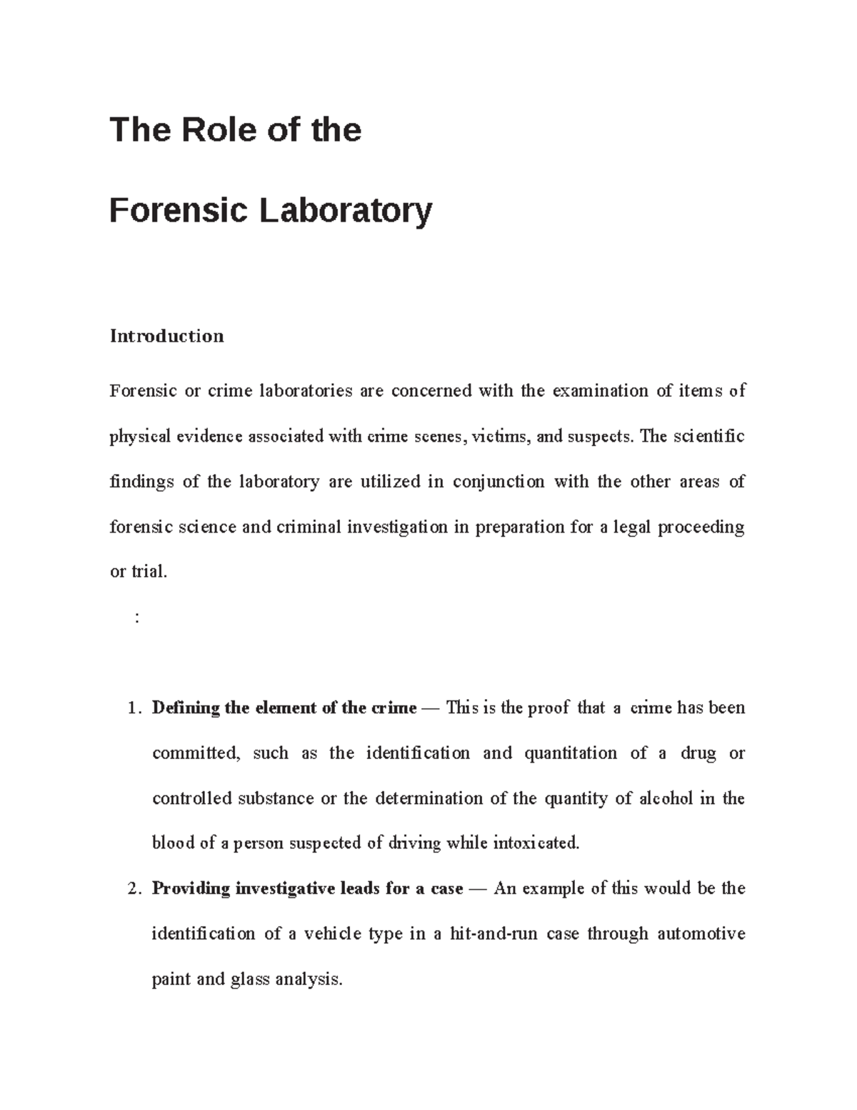 The Role of the Forensic Laboratory - The Role of the Forensic ...