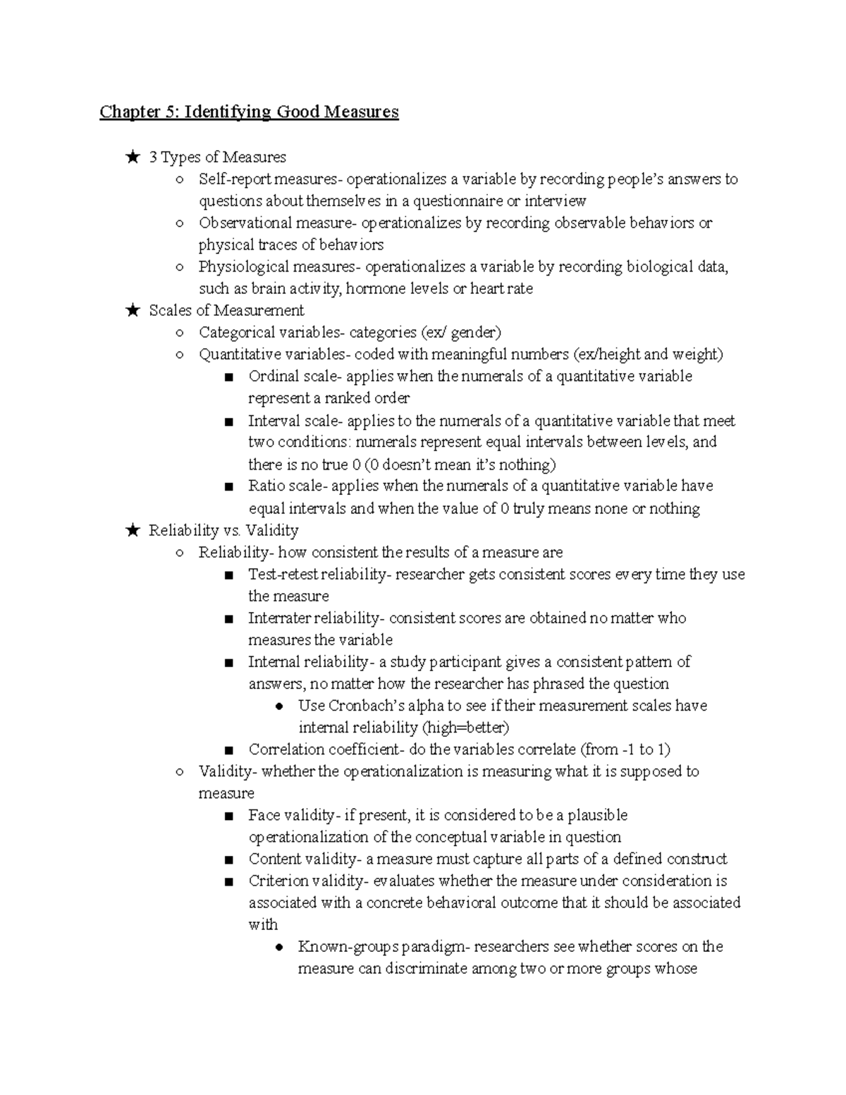 Chapter 5 Notes - Chapter 5: Identifying Good Measures ★ 3 Types of ...